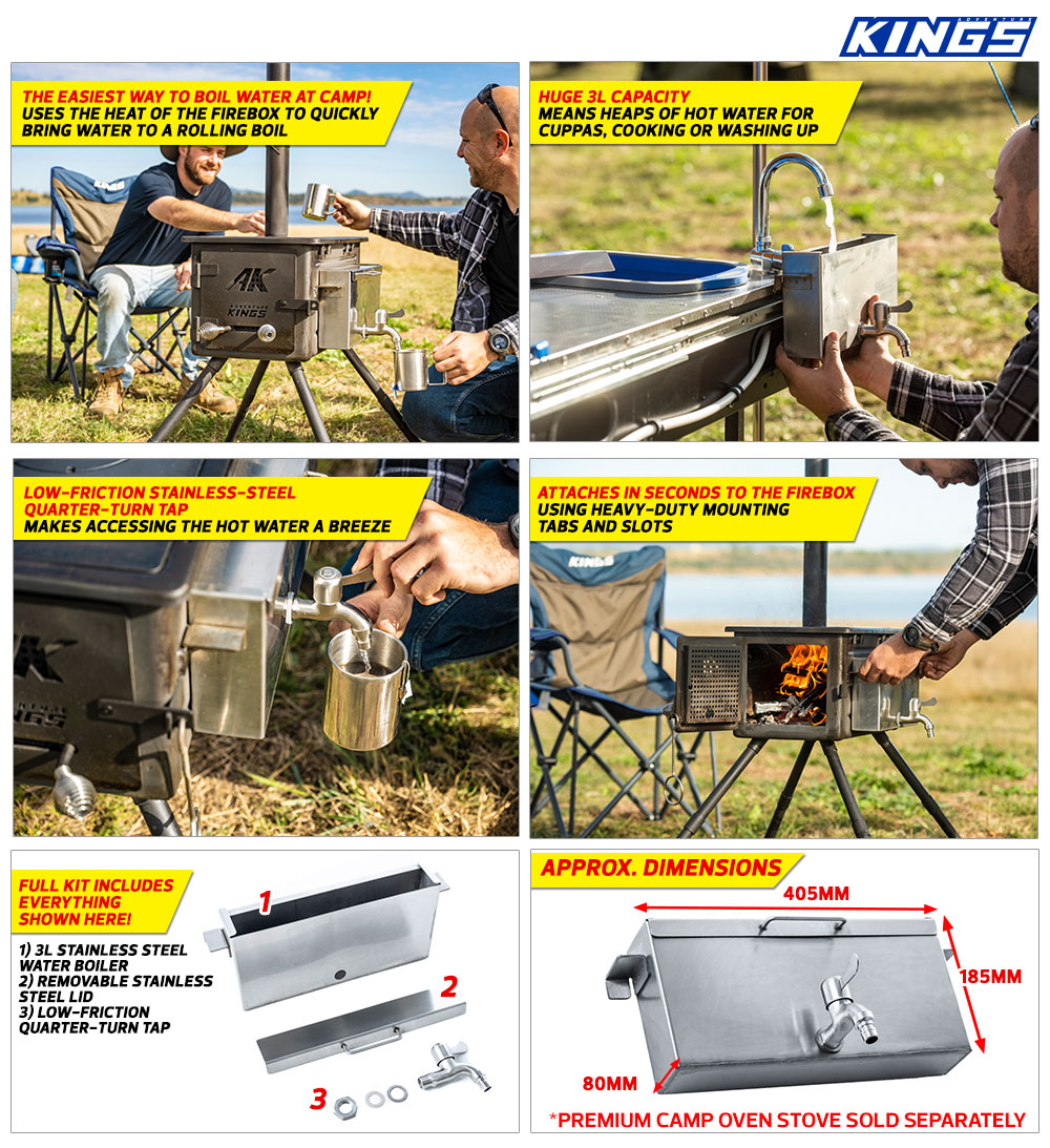 Premium Camp Oven Stove + Wood-Fired Water Boiler - 4WD Supacentre